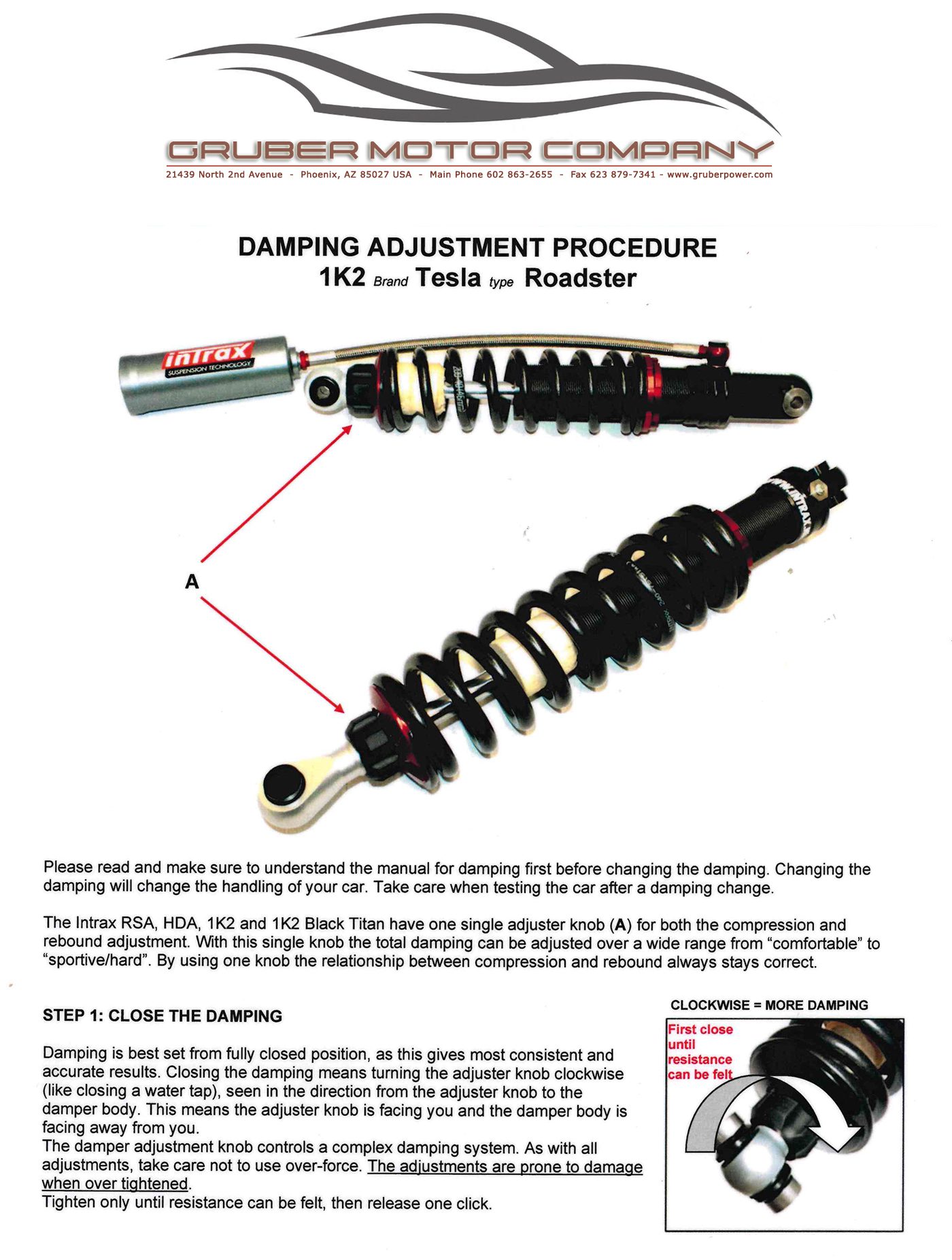 Tesla Roadster Performance Shocks - Gruber Motors