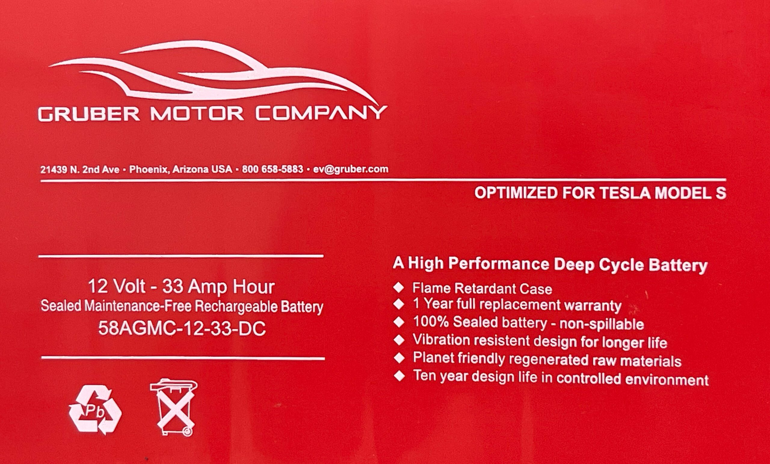 12 Volt Model S Battery - Gruber Motors